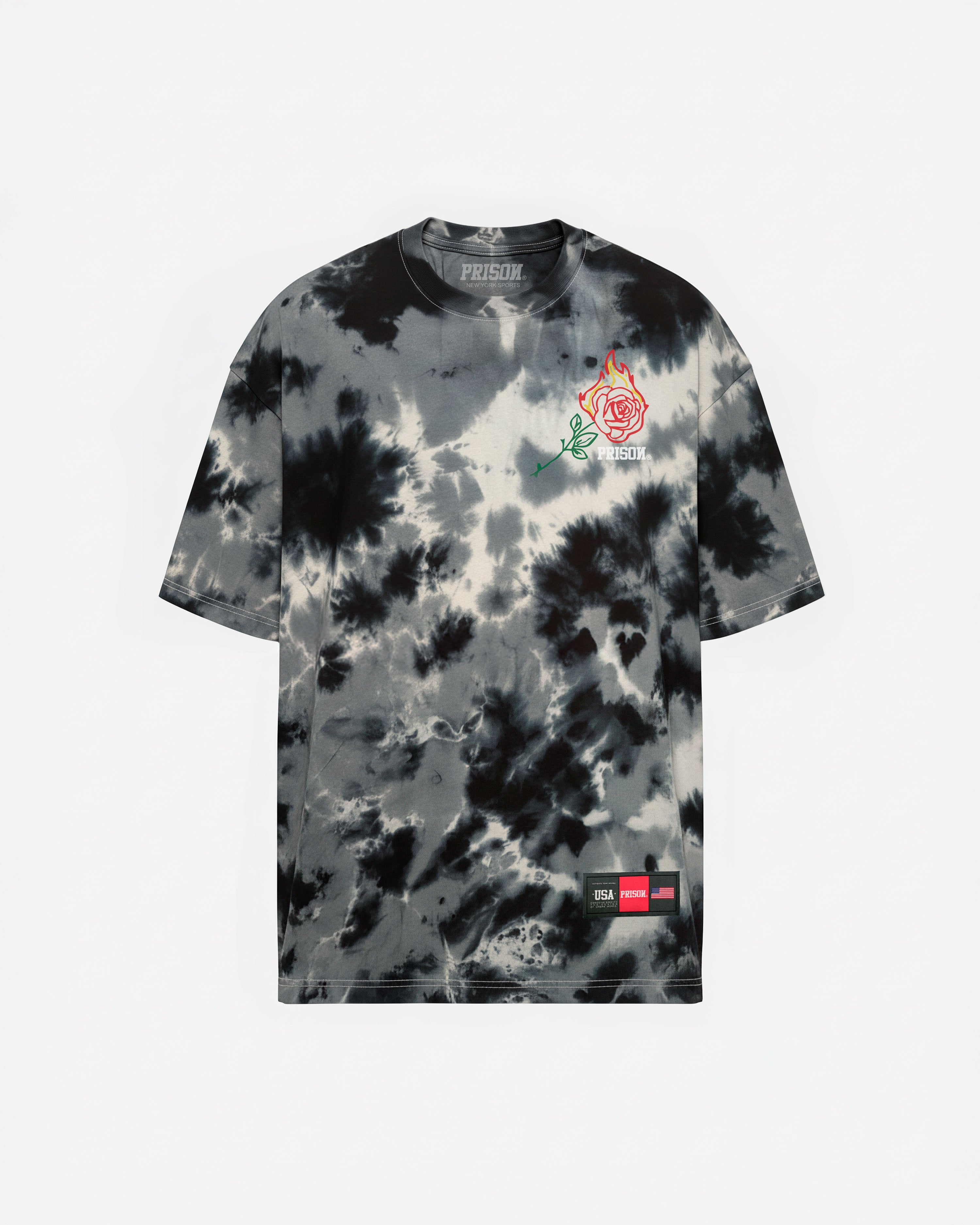 camiseta prison tie dye flower | arte em chama
